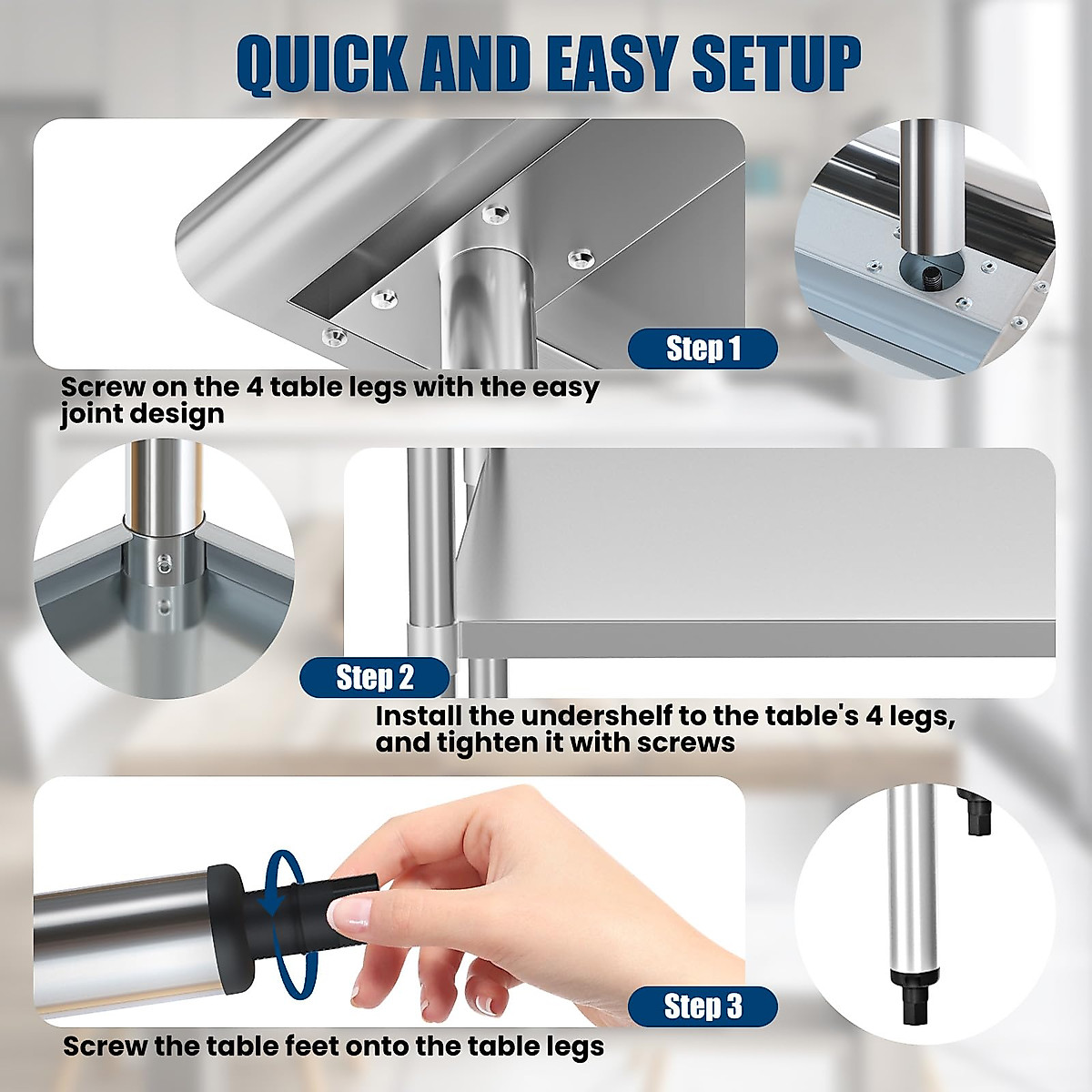 Chingoo Stainless Steel Table 24 x 30 Inches Metal Prep Table with Backsplash & Adjustable Undershelf, Stainless Table for Commercial Kitchen, Outdoor, Restaurant, Hotel & Garage
