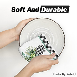 Artoid Mode Buffalo Plaid Eucalyptus Home Sweet Home Kitchen Towels Dish Towels, 18x26 Inch Seasonal Decoration Hand Towels Set of 4