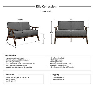 Lexicon Elle Fabric Loveseat, Gray