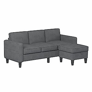 Sectional Sofa Couch Convertible L-Shaped Couches with Storage Ottoman Dark Grey 3 Seater Modern Linen Fabric Futon Sleeper Furniture Set for Living Room Apartment Loft Small Spaces