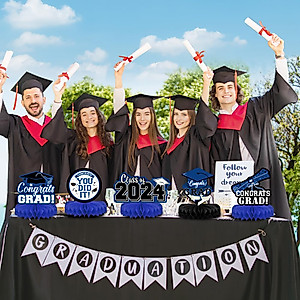 AKEROCK Graduation Decorations Class of 2024, 9Pcs Honeycomb Table Graduation Centerpieces for Graduation Party Decorations, Table Toppers Graduation Decor - Graduation Party Supplies(Blue, Black)