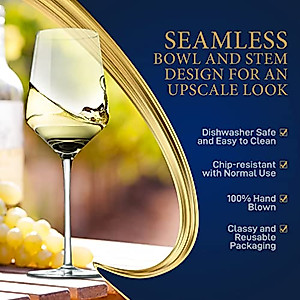 NutriChef 7oz Crystal Wine Glasses - Set of 2 Elegant Tall Red and White Wine Clear Stemmed Glass Drinkware, Seamless Bowl, 100% Lead-Free, Dishwasher Safe - NGLWINR2