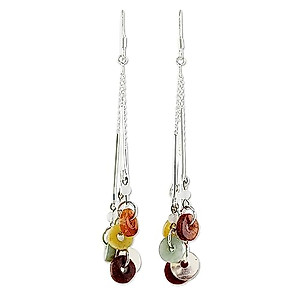 NOVICA Artisan Handmade Jade Quartz Waterfall Earrings | .925 Sterling Silver Glass Bead Dangle Earrings | Multi-color Stones Dangle Earring | Handcrafted Jewelry | Earthy Blend Themed Thailand