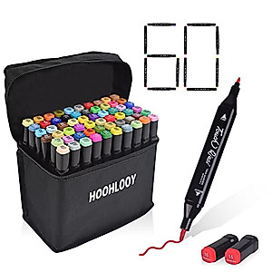 HOOHLOOY 60 Colors Upgraded Alcohol Marker Set, Brush Chisel Double Head Art Marker for Artists Adult Coloring, Sketching, Painting, Comes with Storage Bag