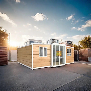 Generic Portable Tiny Home, 19' x 20', 2 Rooms, 1 Bath, Kitchen, Folding Design, Yellow, 07112003