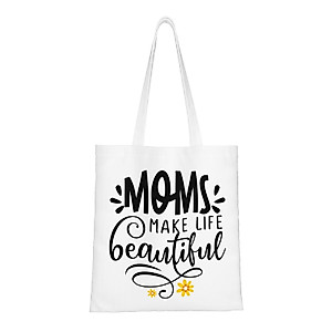 WOAIDY Mom Canvas Tote Bag, Reusable Grocery Shopping Bags For Mother's Day