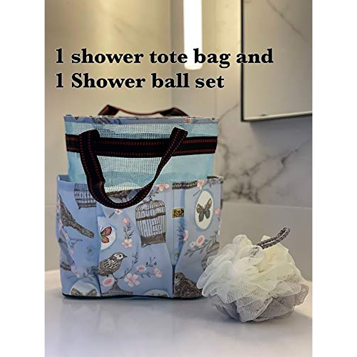 ROMYtendency Shower caddy, mesh shower tote bag, multi storage bath caddy with Shower ball set