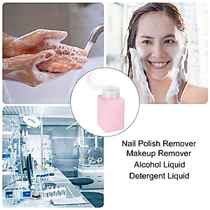 HARFINGTON Solvent Alcohol Dispenser 200ml(6.8oz) Press Type ESD Safe Anti-Splash Liquid Dispenser Pump with Sealing plastic Lid for Alcohol, Nail Polish & Makeup Remover, Pink