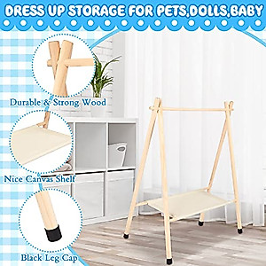 Queekay Kids Clothing Rack Kids Garment Rack for Pets Dolls Baby Dress up Storage Wooden Clothes Organizer with Storage Shelf Hanger Rack（Beige, Large）