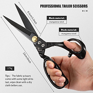 9 Inch Fabric Scissors Tailor Sewing Shears for Fabric Cutting Heavy Duty Scissors Professional Tailor Scissors for Quilting Sewing and Dressmaking with Tape Measure, Thread Snips, Seam Rippers