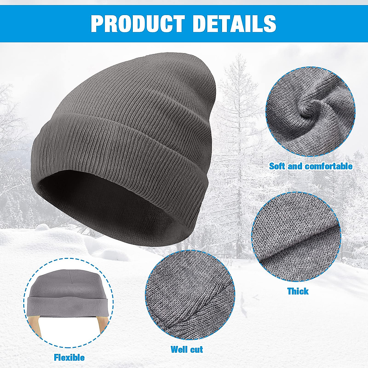 JaGely 24 Pcs Knit Beanie Warm Winter Hats Unisex Soft Cozy Multicolor Cuffed Skull Cap for Men Women Knitted Hat for Adult