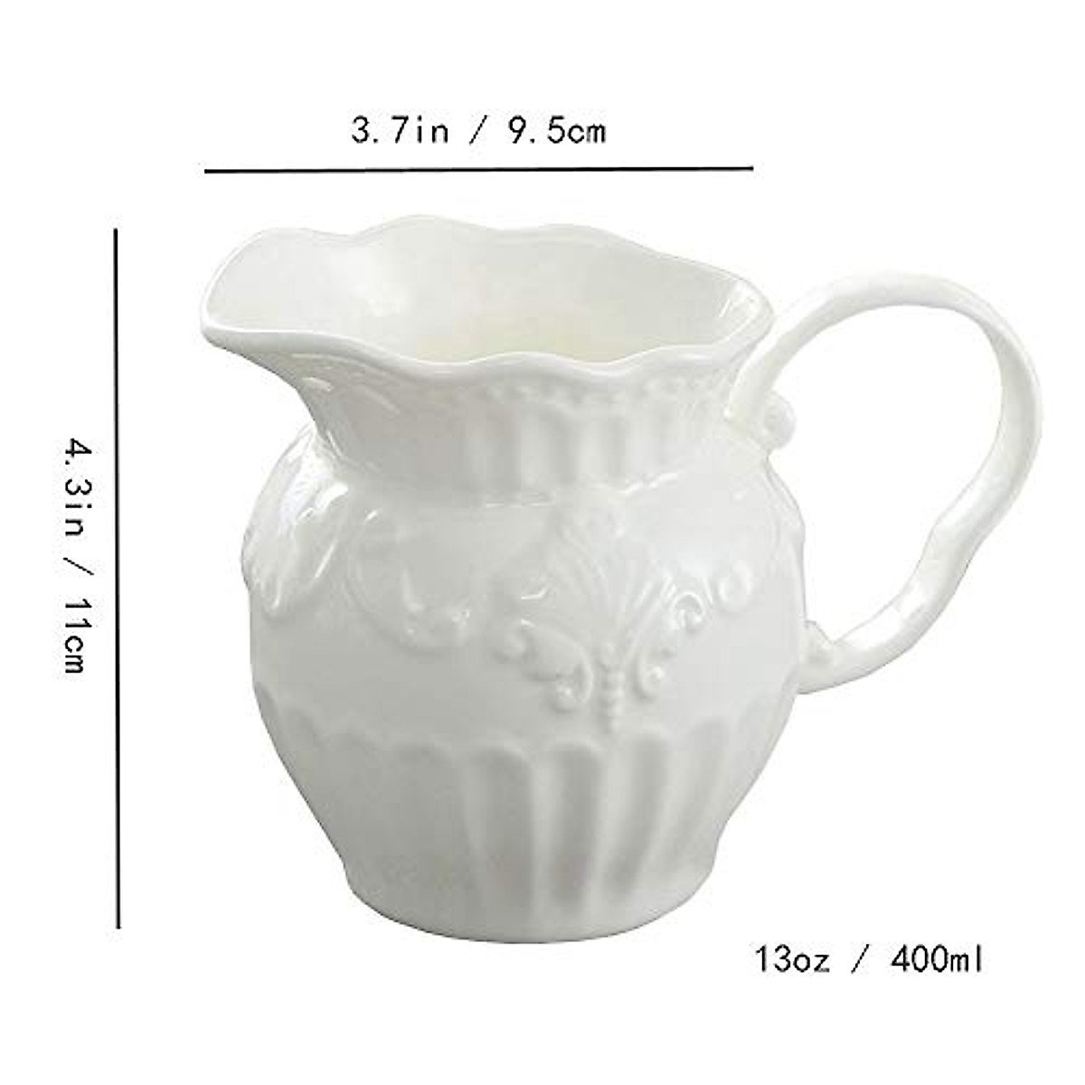 FUYU Relief White Ceramic Creamer and Sugar Bowl Set Coffee Serving Set Cream Pitcher