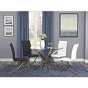 Coaster Furniture Beckham Modern Contemporary Round Dining Table Tempered Glass Top Asterisk Metal Base Polished Brass 108441