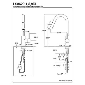 Kingston Brass LS8628DL Concord Pull-Down Sprayer Kitchen Faucet, 8-5/16" in Spout Reach, Brushed Nickel