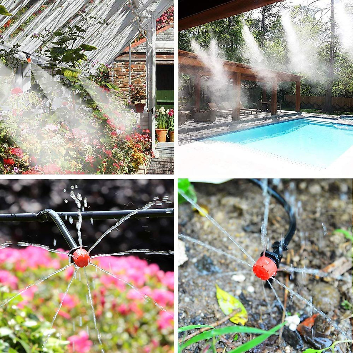 MSDADA Garden 50Ft Automatic Drip Irrigation Kits, 1/4" Blank Distribution Plant Watering Irrigation Kit Accessories Include Adjustable Nozzles, Cooling Irrigation System for Garden (Red)