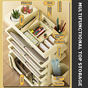 AVSMGP 5-Tier Movable Bookshelf, Rolling Utility Cart Space Saving Standing Shelf Unit Storage Rack Organizer, Multi-Functional Movable Storage Book Shelves for Study Office Kitchen Classroom,Pink