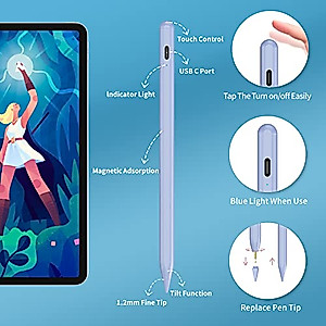 Stylus Pen for iPad 9th&10th Generation - 5 Minutes Fast Charge Digital Pen - Compatible with 2018-2023, Apple iPad Pro 11/12.9 Inch,iPad 6-10 Gen,iPad Mini 5-6 Gen,iPad Air 3-5 Gen-Purple
