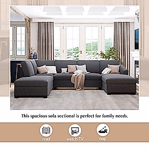 LOVMOR 3 Piece, Modern Large Upholstered Sectional Sofa Set, Birch Wood Legs Foam Double Extra Wide Living Room Chaise Lounge, Gray U Shape