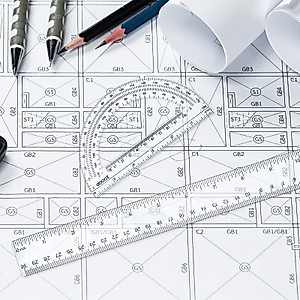 Zonon 2 Pack 12'' Plastic Ruler and 6'' Plastic Protractor Set Clear Ruler Protractor Set Math Geometry Supplies for School Classroom Home Office Drawing(Clear)
