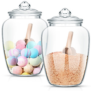 SiliFine 2 Sets 74 oz Bath Salt Container with Airtight Lid and Scoop Big Glass Bath Salt Jar with Wooden Scoop for Bath Salt Flour Salt Candy Tea (Clear)