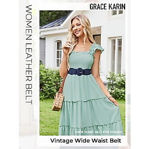 GRACE KARIN Women Wide Elastic Waist Belts Stretchy Suede Dress Belt Ladies Cinch Waistband Navy L