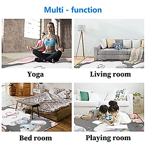 XOZOTY Custom Name Watercolor Elephant Pink Flower Area Rug Living Room Pad Nursery Kids Play Mat Entrance Exit Doormats 4'x5.2'