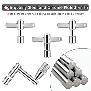 EastRock Drum Keys 3-Pack Drum Tuning Key with Continuous Standard Motion Speed key,Universal Drum Key Tuner (Chrome-Plated Steel)