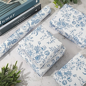 JarThenaAMCS Floral Wrapping Paper Mini Roll 17in x 32.8Ft Blue White Flowers Gift Wrap Paper Chinoiserie Paper for Birthday Wedding Baby Shower Holiday Party Wrapping Supplies