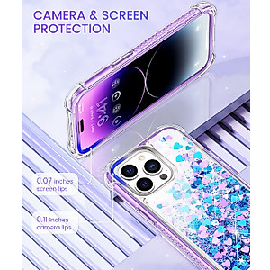 Caka for iPhone 14 Pro Max Case Glitter for Girls Women with Built-in Screen Protector Liquid Quicksand Protective Shockproof Full Body Phone Case for iPhone 14 Pro Max 6.7’’ Blue Purple