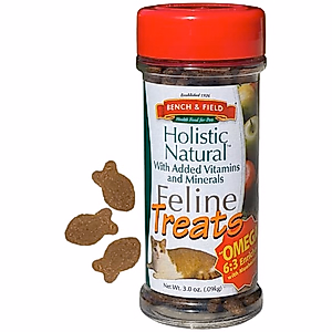 Bench & Field Holistic Natural Healthy Kitty Cat Treats | Crunchy Fish-Shaped Bites | Delicious Seafood Flavored Snack, 3-Ounce (Pack of 3 Bottles)