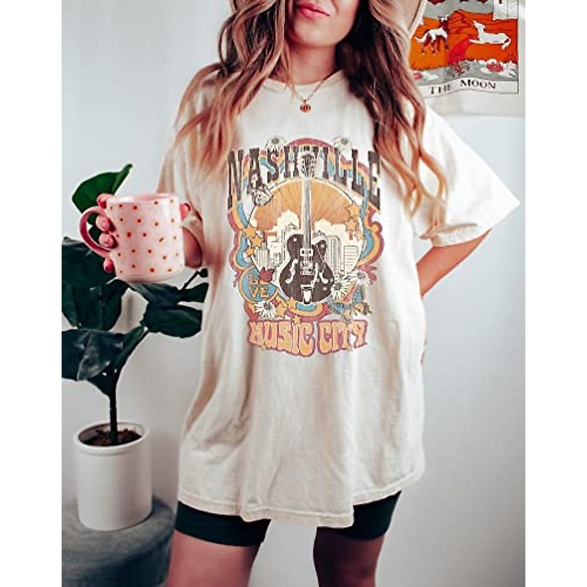 GEMLON Womens Nashville Shirts Country Music Summer Tshirts Oversized Graphic Short Sleeve Tees for Women Teen Girls White S