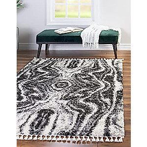Unique Loom Hygge Shag Collection Area Rug - Valley (9' x 12' Rectangle, Black and White/Gray)
