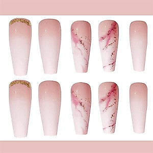 CRRLtry Press on Nails Coffin Fake Nails Marble False Nails Acrylic Nails Medium Press on Acrylic Nails for Women 24Pcs