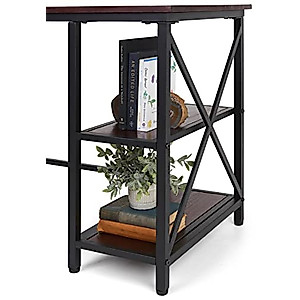 Displays2go Industrial-Style Desk, Two Shelves, Steel X Sides - Dark Wood Tone (FDXDESKBRN)