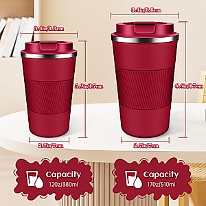BAYTWA Coffee Tumbler 12oz/380ml - Insulated Coffee Mug with Lid, Leakproof Travel Coffee Cup, Stainless Steel Reusable Coffee Mug for Hot&Cold Drinks, Thermal Coffee Cups for Men Women-Red/1 Pack
