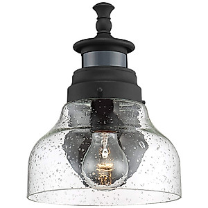 John Timberland Nobel Modern Outdoor Wall Light Fixture Black Steel 10" Clear Seedy Glass Motion Sensor Dusk to Dawn for Exterior House Porch Patio Outside Deck Garage Front Door Garden Home