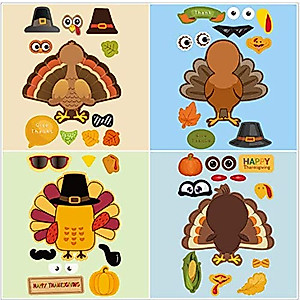 20 Pack Christmas or Thanksgiving Party Decorative Straws Turkey Christmas or Thanksgiving Straws with 4 Sheets Make-A-Turkey Stickers Straws for Christmas Supplies Party Favors - Mixed