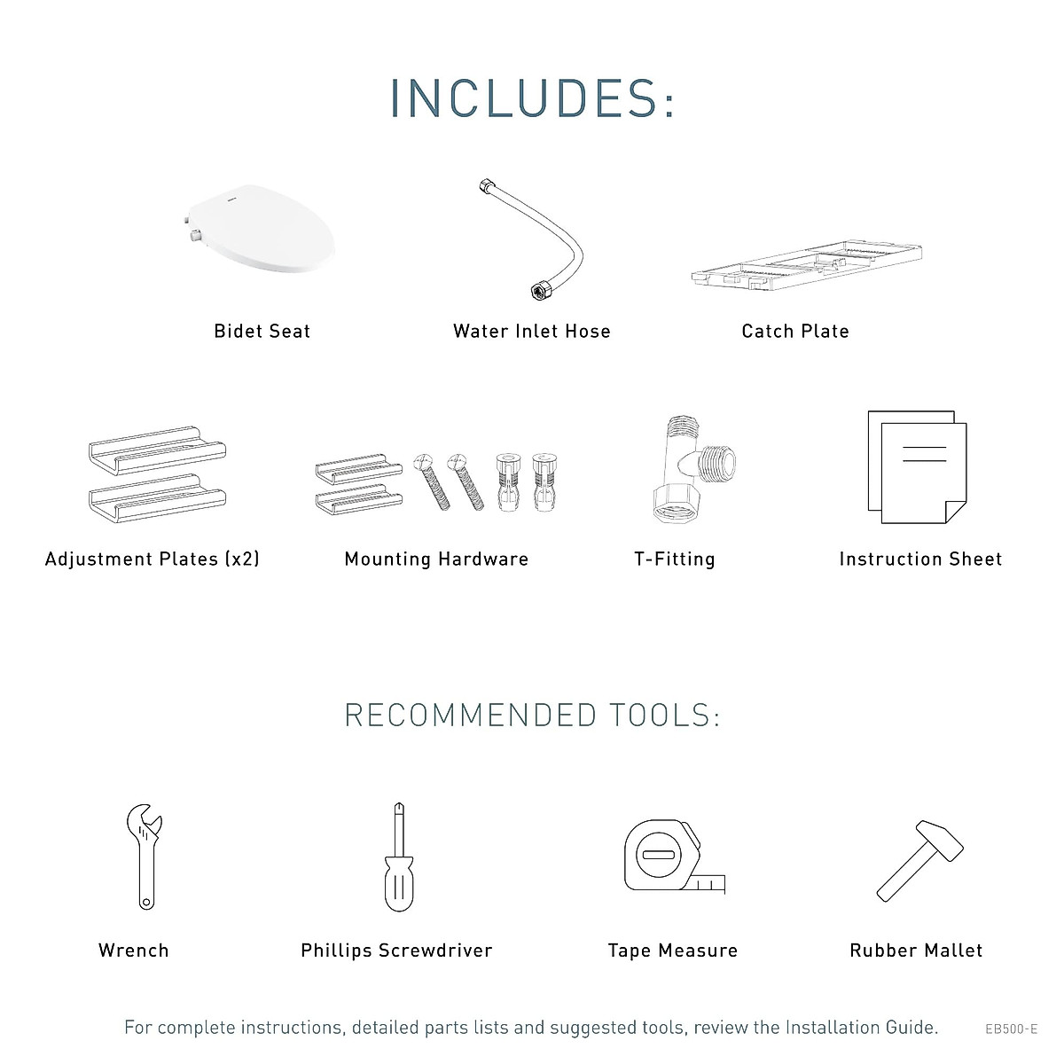 Moen EB500-E 2-Series Standard Non-Electronic Bidet Toilet Elongated Seats, White