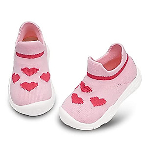 STEELEMENT. Baby Sneaker,Infant Non-Slip Soft Comforter Toddler Walkers for Boy Girls Shoes Pink Love Elastic Socks Protect Toes Memory Insole Moccasins Pink-22