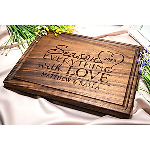 Personalized Cutting Board, Custom Wedding, Anniversary or Housewarming Gift Idea, Wood Engraved Charcuterie, for Couples or Family, Season with Love Design 032