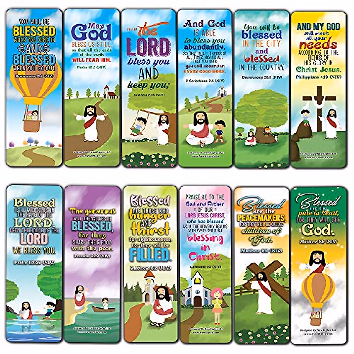 God's Blessing Christian Living Bookmarks (60-Pack) - Church Memory Verse Sunday School Rewards - Christian Stocking Stuffers Birthday Party Favors Assorted Bulk Pack