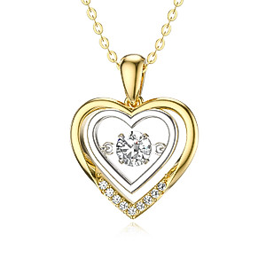 SISGEM 14k Gold Created Moissanite Heart Pendant Necklace for Women, Real Gold Anniversary Jewelry for Wife, Gifts for Her, 16+1+1"