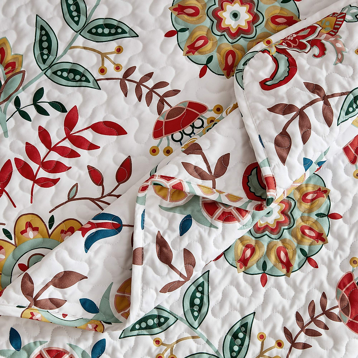 SLEEP ZONE 3-Piece Printed Quilt Set - Full/Queen Size - Lightweight Reversible Bedding Coverlet Set for All Season (Classic Floral Pattern), Full/Queen (90x96 inch | 2 Pillow Shams)