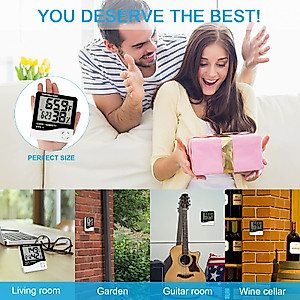 Digital Thermometer Hygrometer, Tuecota Temperature Humidity Monitor with Max/Min Record Function, Indoor Thermometer Humidity Gauge for Living Room, Warehouse, Baby Room, Office, Garden