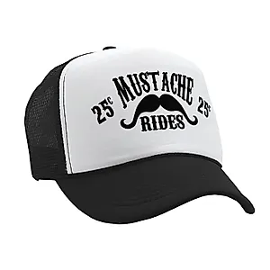Mustache Rides - Funny Joke Party Gag Mesh Trucker Cap Hat, Black