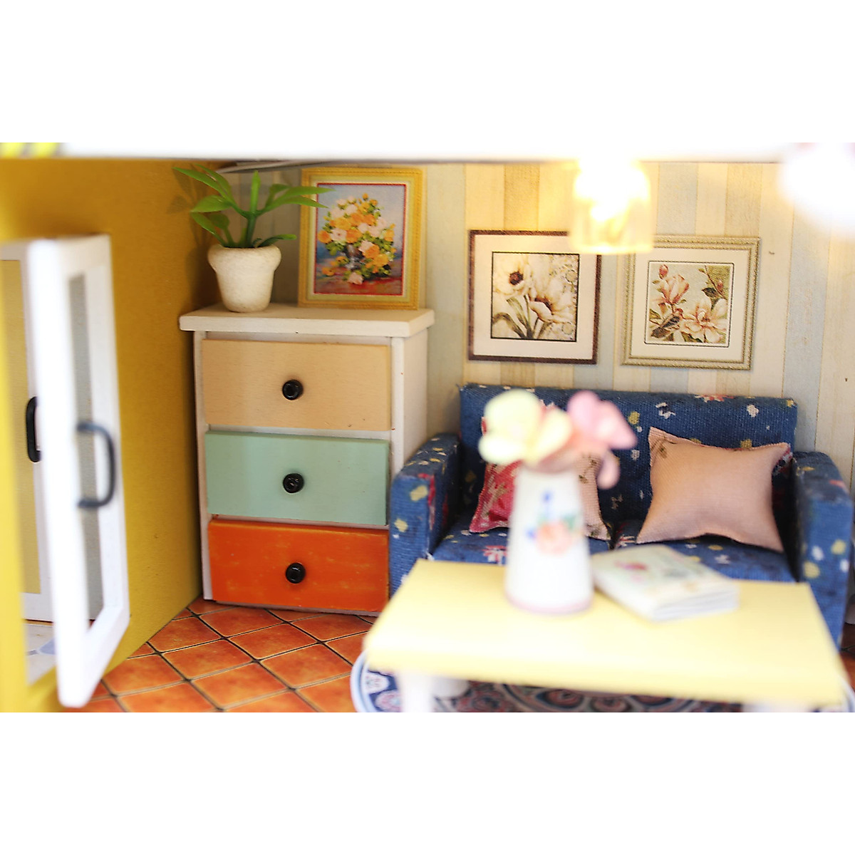 DIY Miniature Dollhouse Kit Container Home B - Miniature House Kit - Tiny House Building Kit With Dust Cover Music Box - DIY Miniature Kit with Furniture - DIY House Kit for Adults