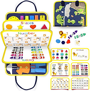 HAPTIME Busy Board for Toddlers, Montessori Sensory Board for 1 2 3 4 Year Old Toddler to Develop Basic Life Fine Motor Skill,Road Trip Essentials Kids Early Educational Activity Toy for Boy and Girl