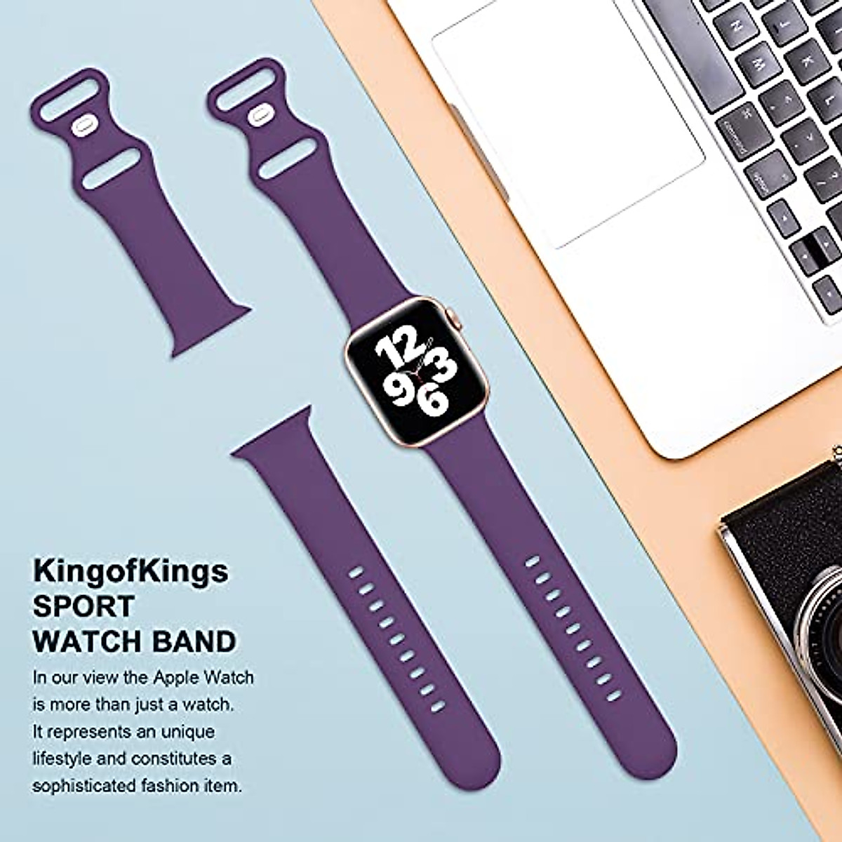 KingofKings Sport Watch Bands Compatible with Apple Watch Band 45mm 44mm 42mm 41mm 40mm 38mm for Women Men, Soft Silicone Replacement Strap Wristband for iWatch Series 8 7 6 5 4 3 2 1 SE