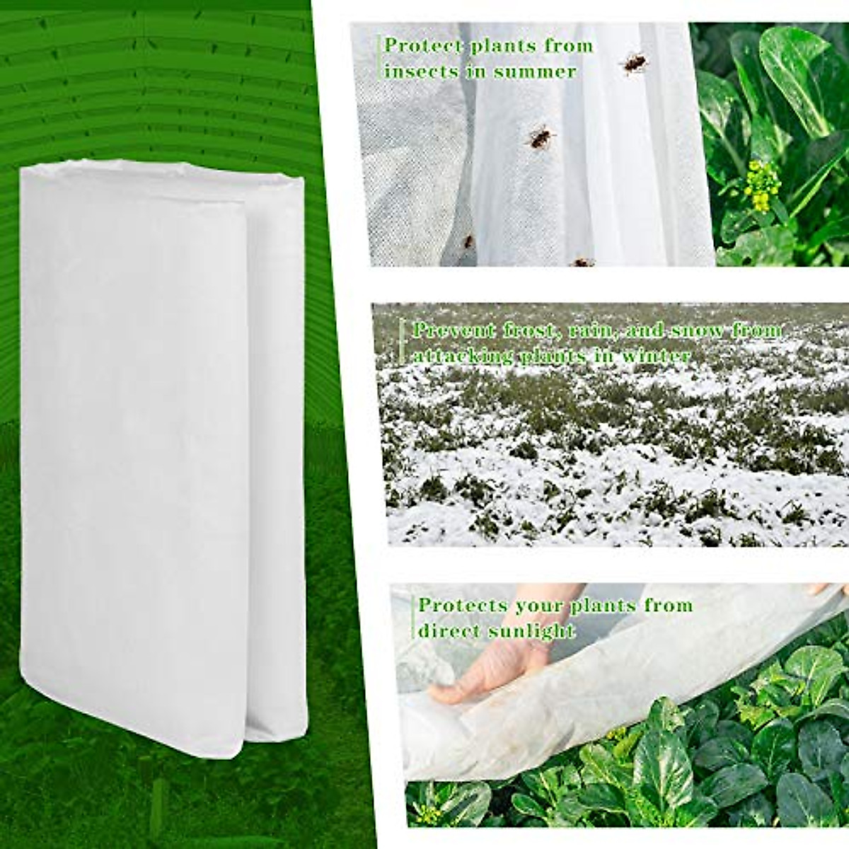 AQUEENLY Plant Covers Freeze Protection 1.33oz Heavy Duty Frost Cloth Plant Freeze Protection Frost Blankets for Outdoor Plants Frost Protection and Sun Protection, 8FT X 24FT