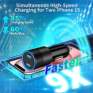 【MFi Certified】 iPhone 15 Fast Car Charger, KYOHAYA 72W Dual PD Power Cigarette Lighter USB-C Car Charger Fast Charging + 2Pack Type-C Cable for iPhone 15 Pro/15 Pro Max/Galaxy S24/S23/Pixel/iPad Pro
